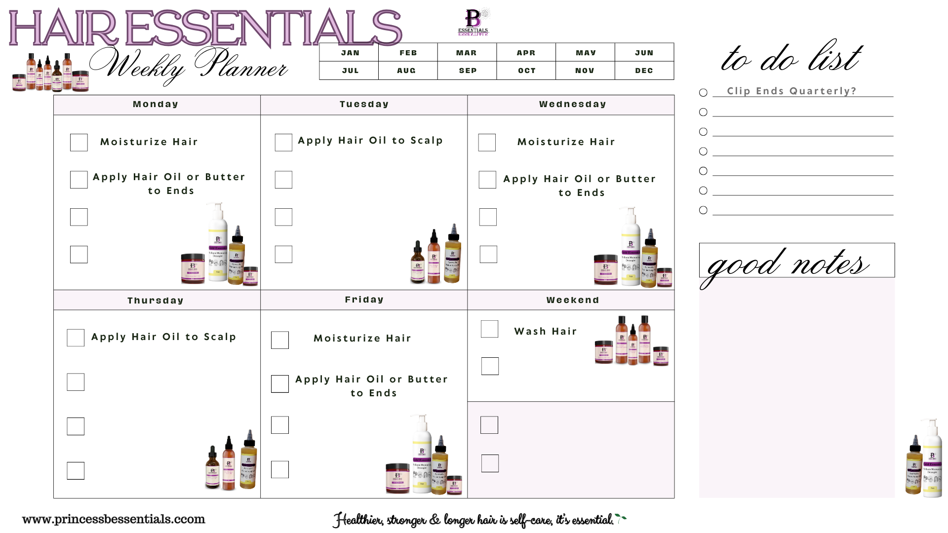 Weekly Hair Regimen Templates – Princess B Essentials